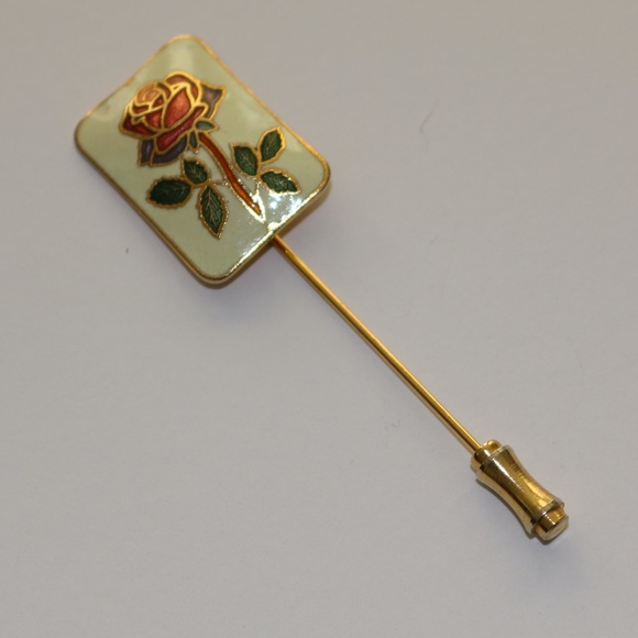 Jewelry | Vintage Red Rose Hat Pin Stick Brooch Gold Tone | Poshmark